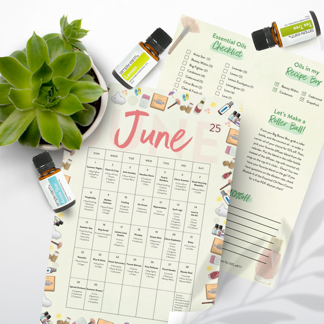Free June 2025 Diffuser Calendar with Daily Essential Oil Blend Recipes