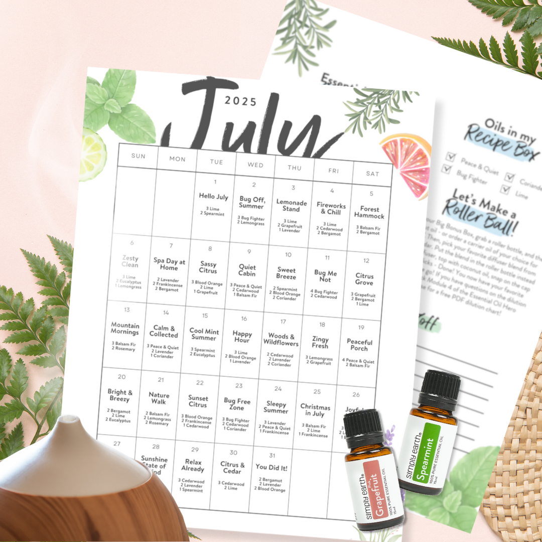 Free July 2025 Diffuser Calendar with Daily Essential Oil Blend Recipes